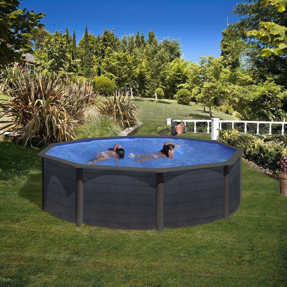 Gre Pools Piscine ronde acier Ø4,80m x H: 1,22m - Gris anthracite ...