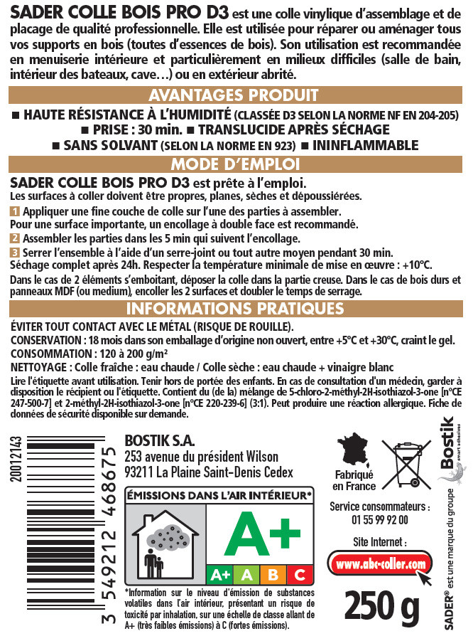 Sader Colle à bois progressive Pro d3 SADER, 250g