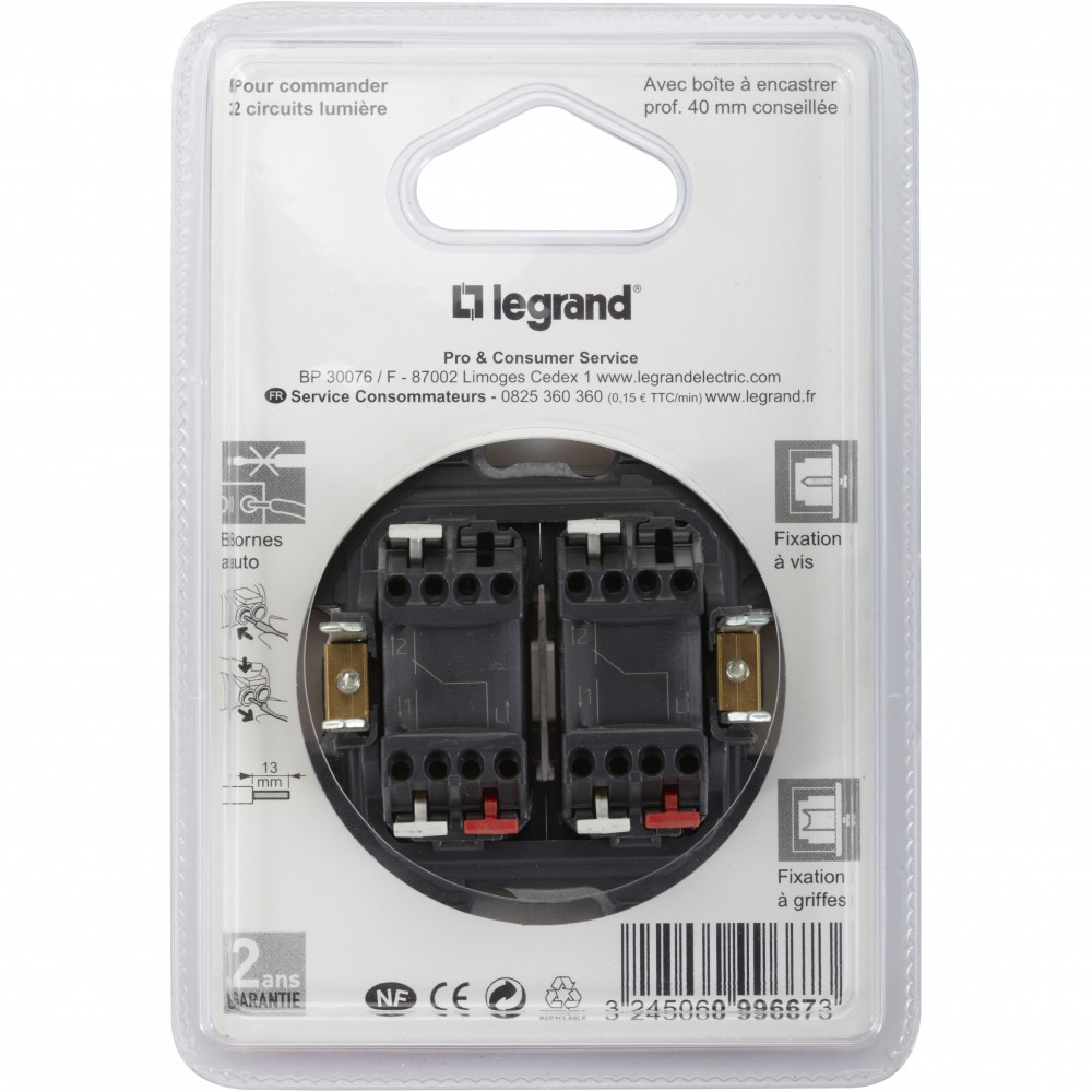 Legrand Double interrupteur va-et-vient Mosaic, blanc, LEGRAND