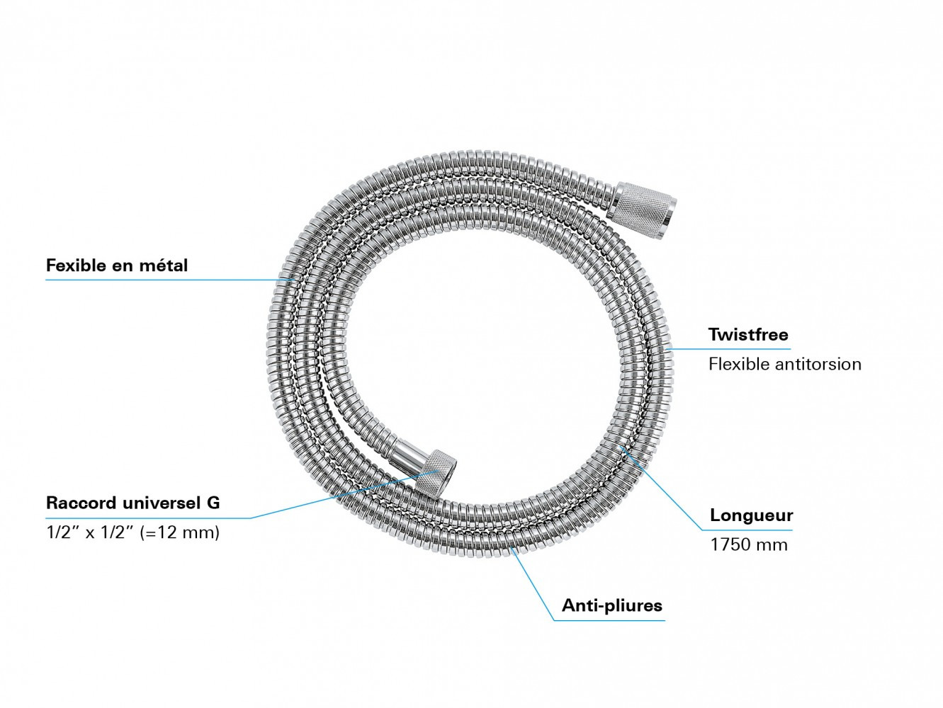 GROHE Flexible de douche L.150 cm chrome, GROHE Vitalioflex