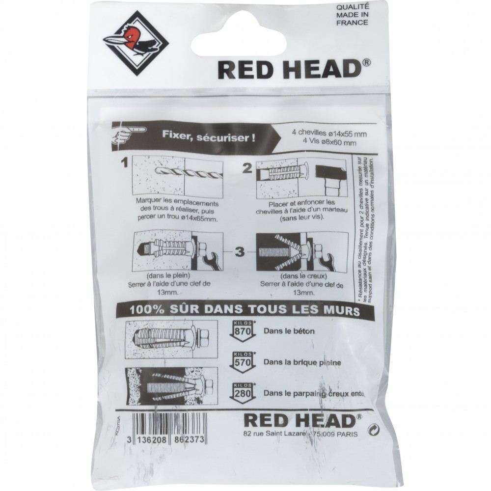 Red head kit chevilles à expansion coffre fort RED HEAD, Diam.14 x ...