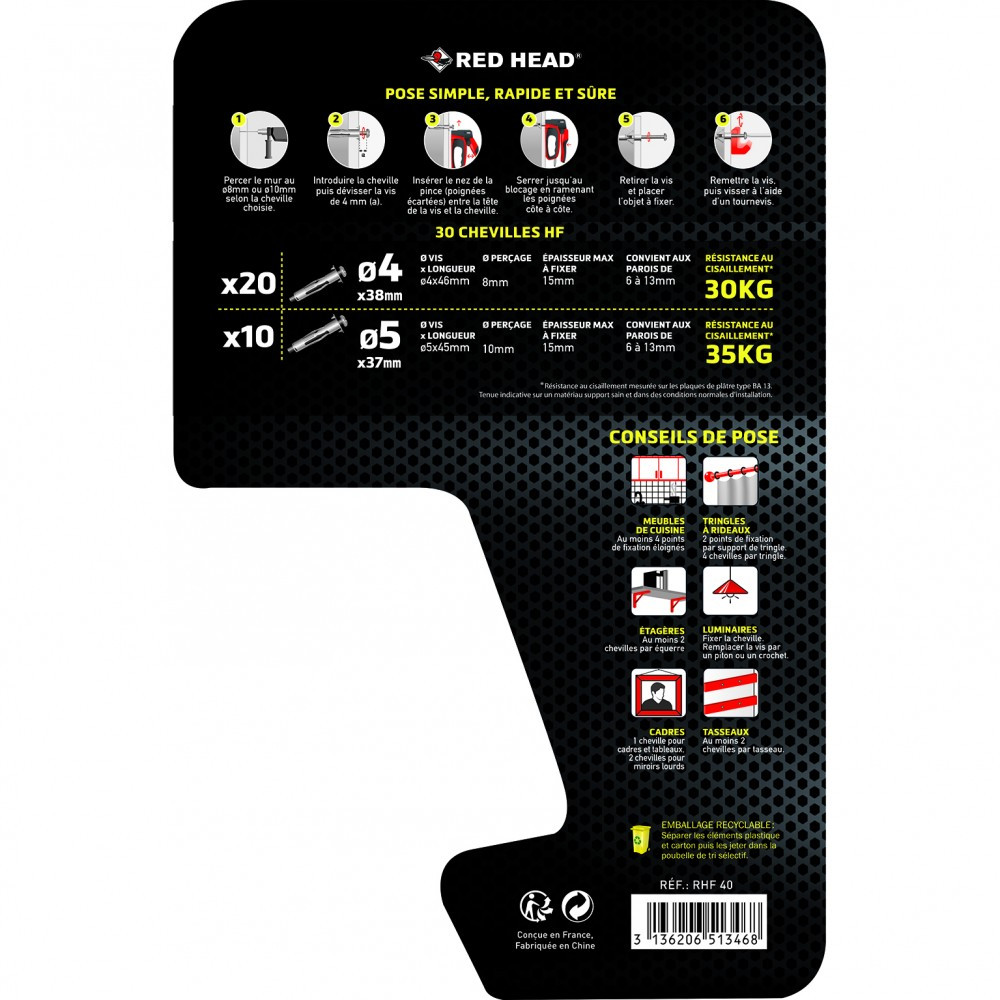 Red head kit chevilles à expansion RED HEAD, Diam.8 x L.38 mm