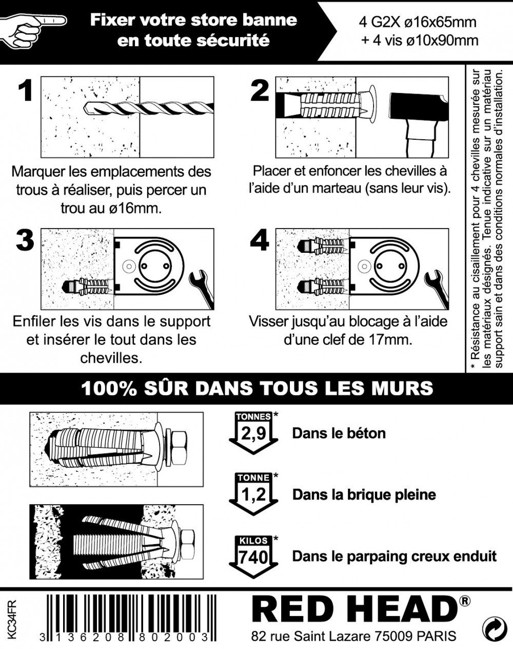 Red head kit chevilles à expansion store de terrasse RED HEAD, Diam...