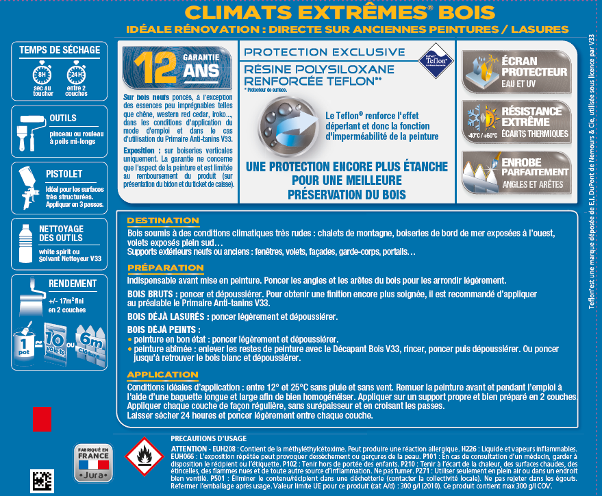 V33 Peinture bois extérieur Climats extrêmes® V33, gris galet satin... V33 Peinture bois extérieur Climats extrêmes® V33, gris galet satin...