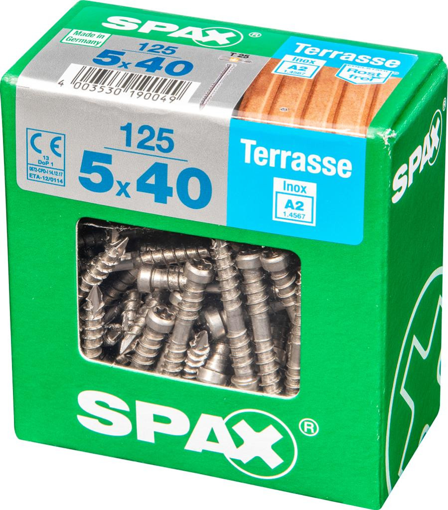 SPAX Lot de 125 vis inox tête cylindrique SPAX, Diam.5 mm x L.40 mm