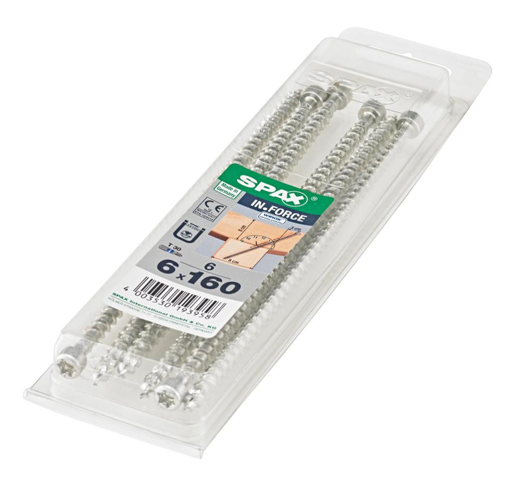 SPAX Lot de 6 vis acier tête cylindrique SPAX, Diam.6 mm x L.160 mm