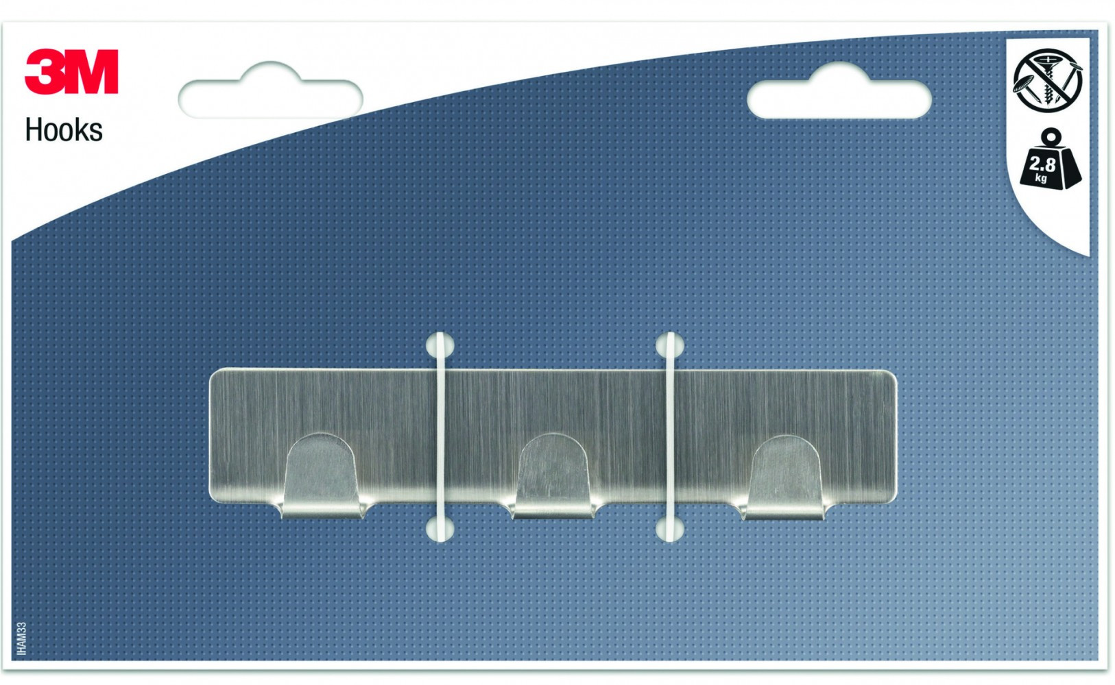 3M Barre 3 crochets adhésif Permanent 3M, gris