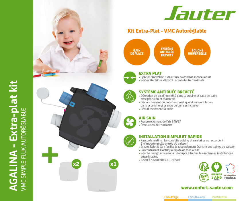 SAUTER Kit extra plat VMC autoréglable à détection d'humidité Agali...