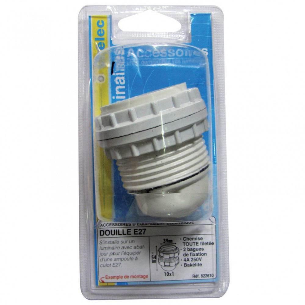 TIBELEC Douille toute filetée E27 TIBELEC, plastique, blanc 60 W