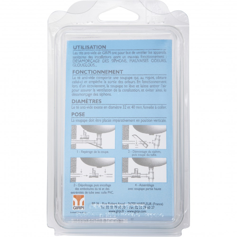 Girpi Té antivide en pvc à coller, femelle / femelle, D.32