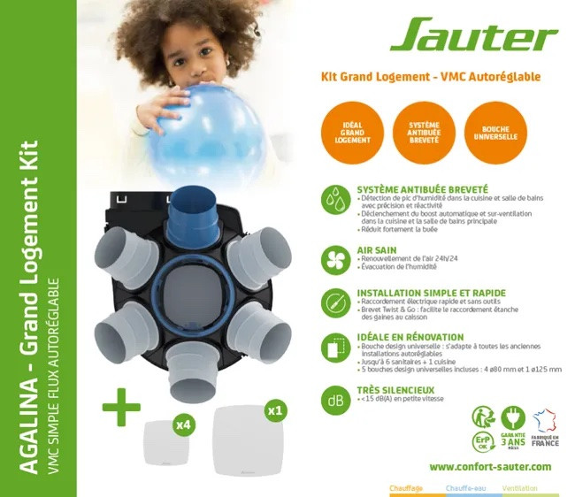 SAUTER Kit VMC simple flux autoréglable grand logement Agalina