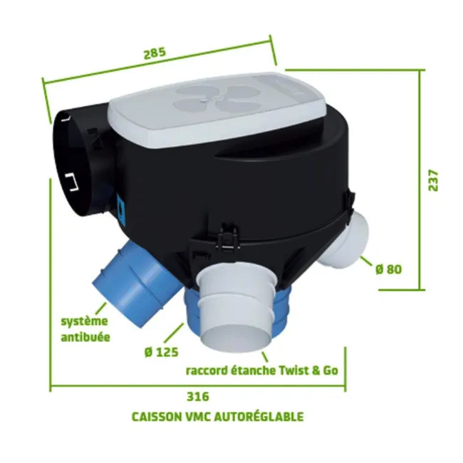 SAUTER Kit VMC simple flux autoréglable à détection d'humidité Agalina