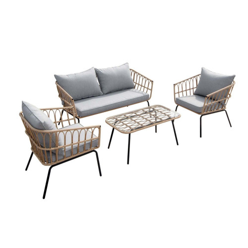 PROLOISIRS Ensemble salon de jardin complet 4 places Davao en acier...