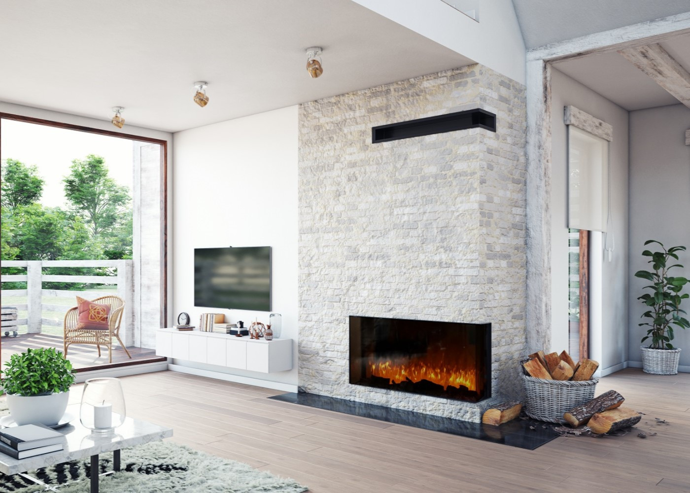 Chemin'Arte Cheminée encastrable 3D 110cm - 3 faces - 2000 W - Télé...