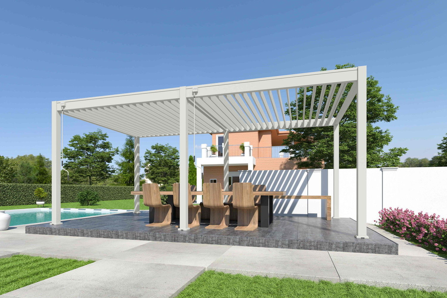 Ombréa Pergola bioclimatique autoportante blanc - 300 x 600 x H. 25...