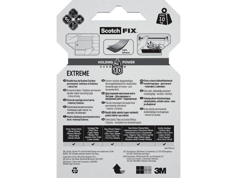 SCOTCH Double Face Extrême 1,5m x 19mm Fix 3M blanc