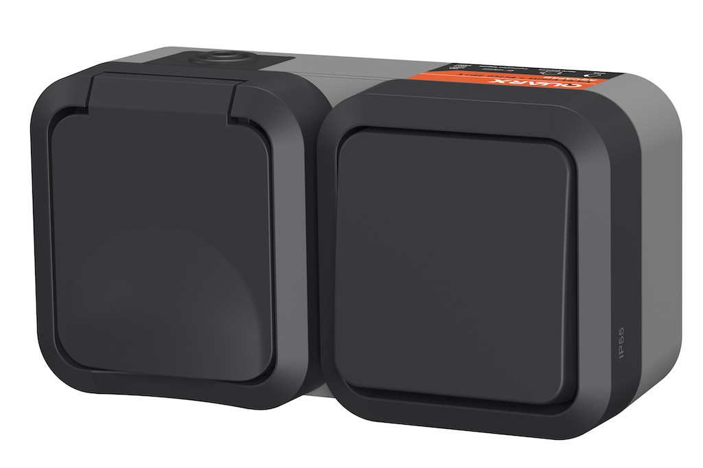 Quarx Double Va et vient + Prise horizontale extérieur IP55 - Aquapro