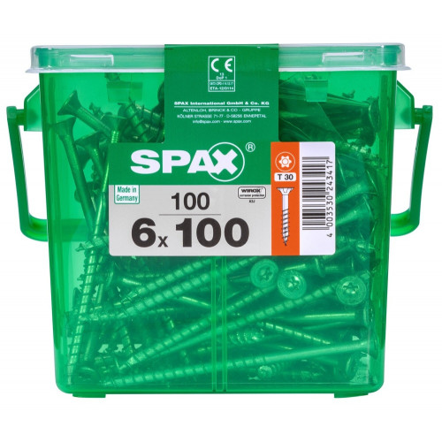 SPAX Lot De 100 Vis Acier Tête Plate Spax, Diam.6 Mm X L.100 Mm