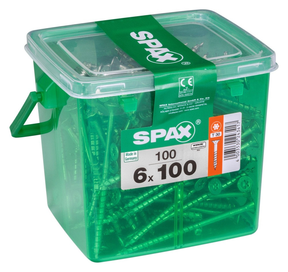 SPAX Lot De 100 Vis Acier Tête Plate Spax, Diam.6 Mm X L.100 Mm