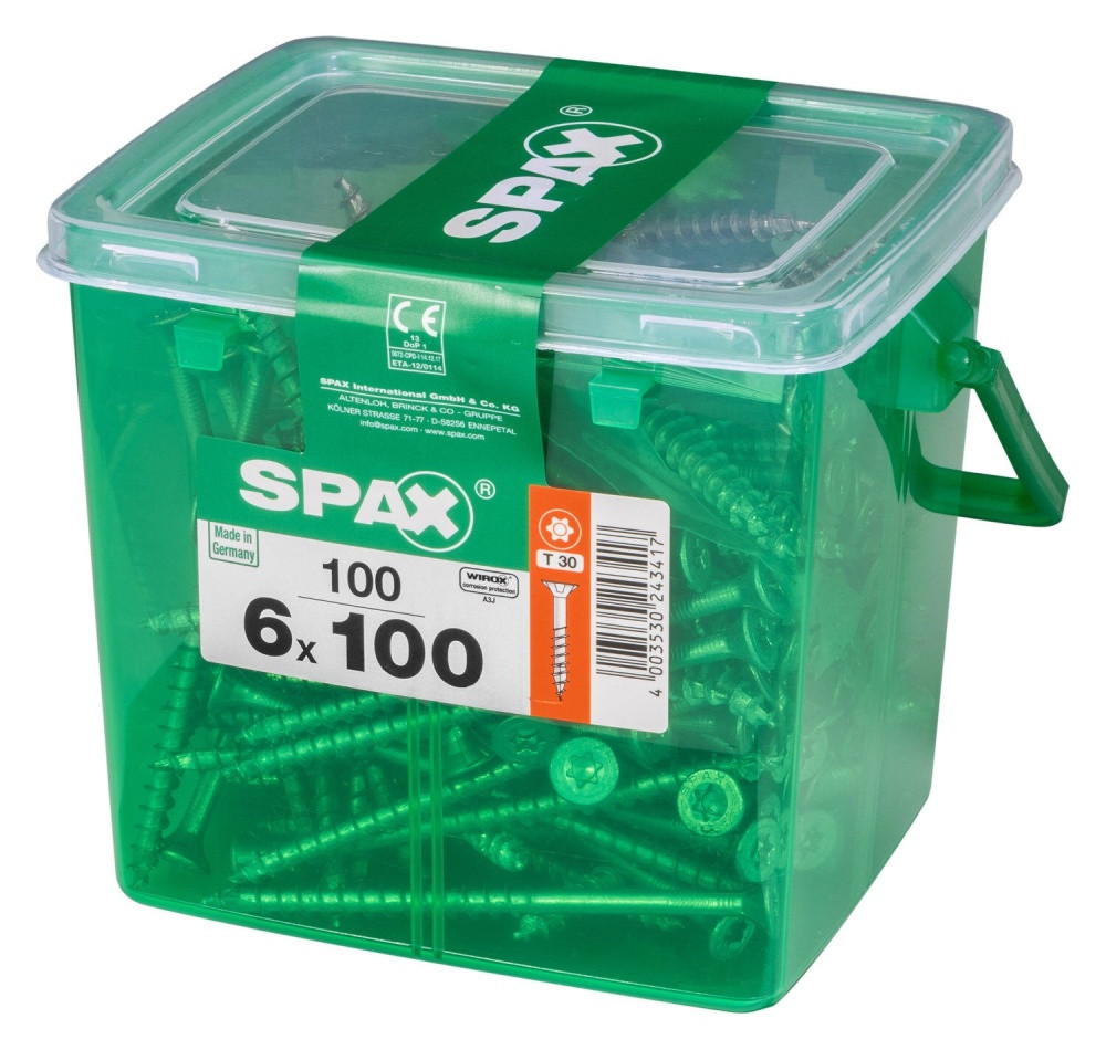 SPAX Lot De 100 Vis Acier Tête Plate Spax, Diam.6 Mm X L.100 Mm