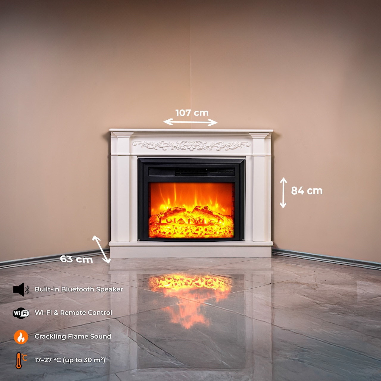 DLC Home Cheminée électrique - Torino - 1800 W avec effet flamme ré...