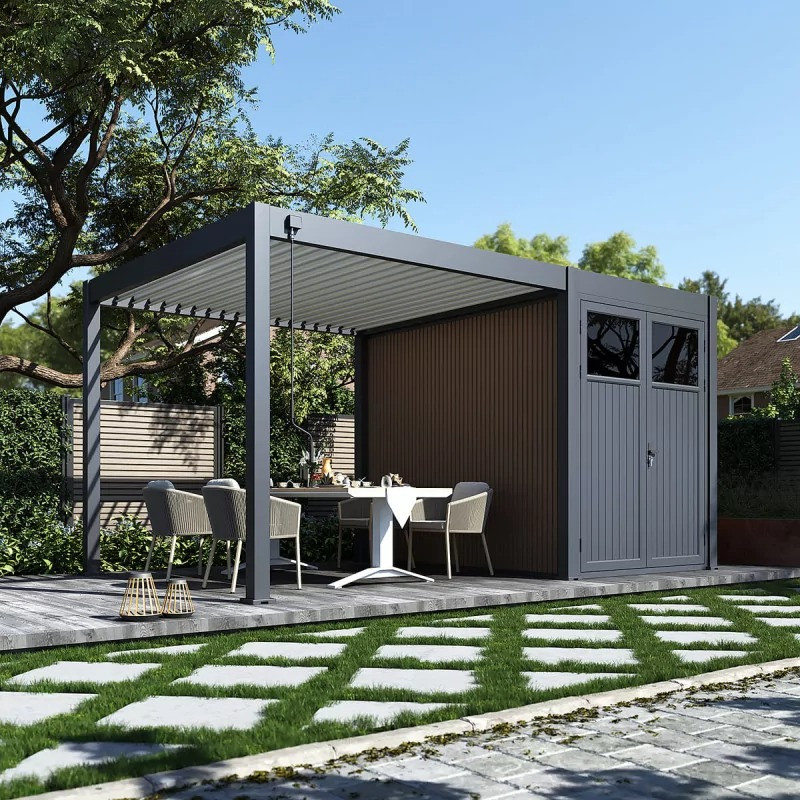 Ombréa Pergola bioclimatique 5 x 3 m A&B avec pergola et abri de ra...