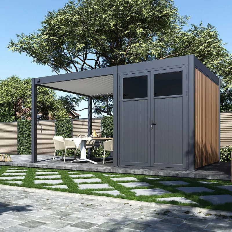 Ombréa Pergola bioclimatique 5 x 3 m A&B avec pergola et abri de ra...