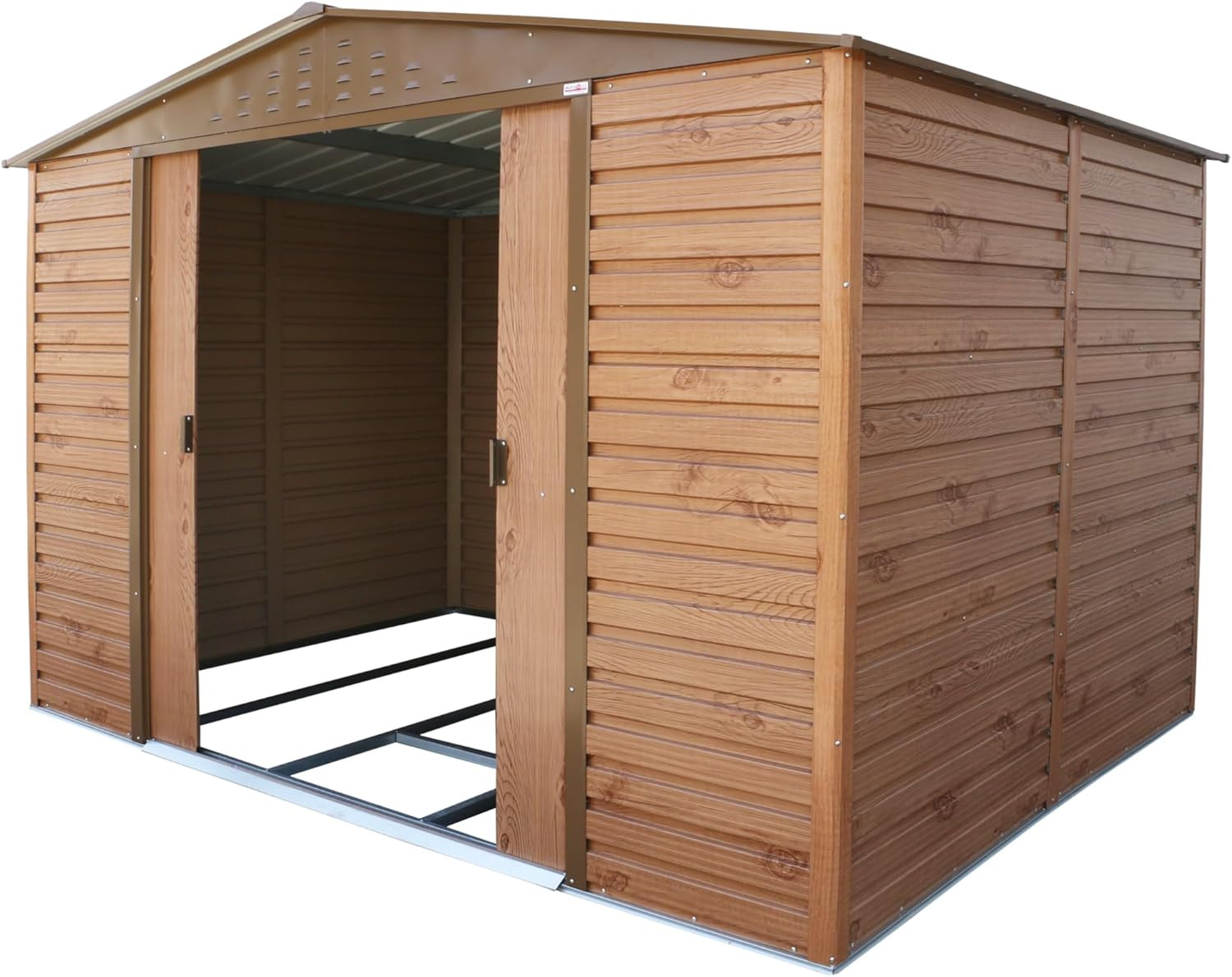 Duramax Abri de jardin métal 10 x 8 imitation bois avec base inclus...