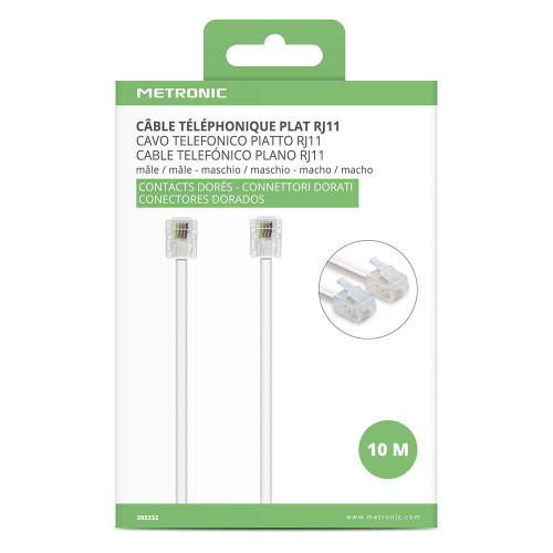 Metronic Câble téléphonique RJ11 pour modem, contacts dorés 10 m