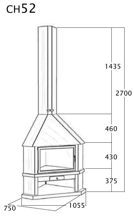 FOCGRUP Cheminée de coin avec porte + Base et Foyer refractaire CH5...